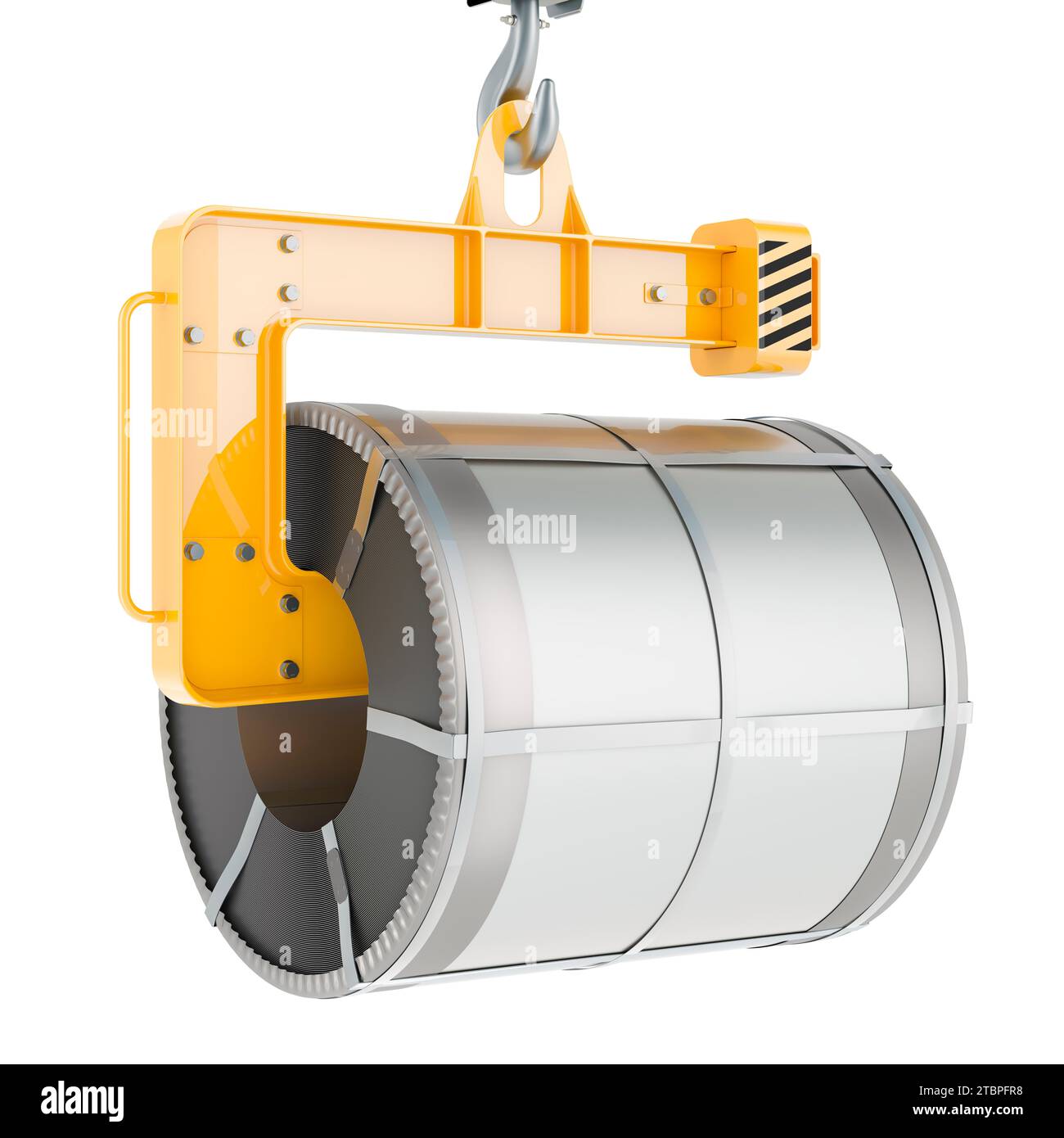 Crane hook with steel coil, 3D rendering isolated on white background ...