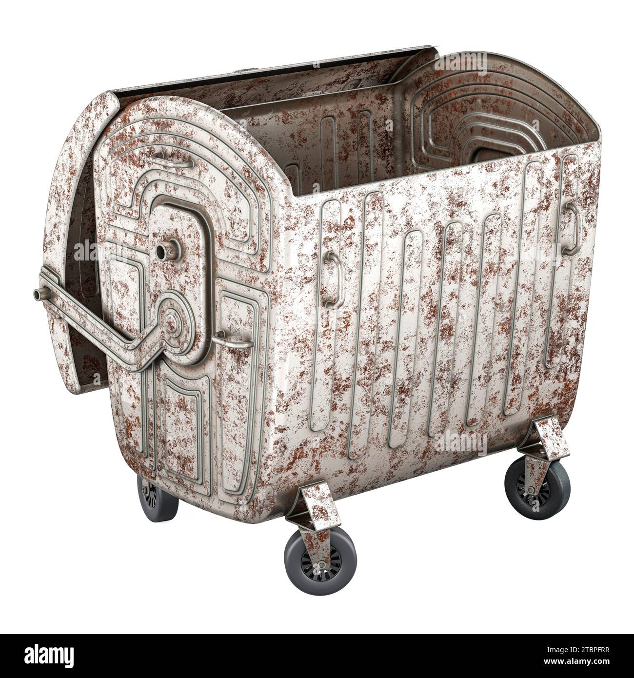 Outdoor large rusty garbage trash container, 3D rendering isolated on ...