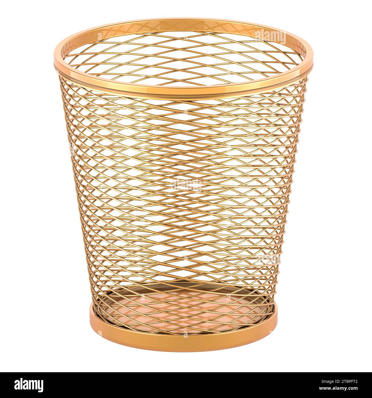 Golden Waste Paper Basket from Metal Mesh, 3D rendering isolated on ...