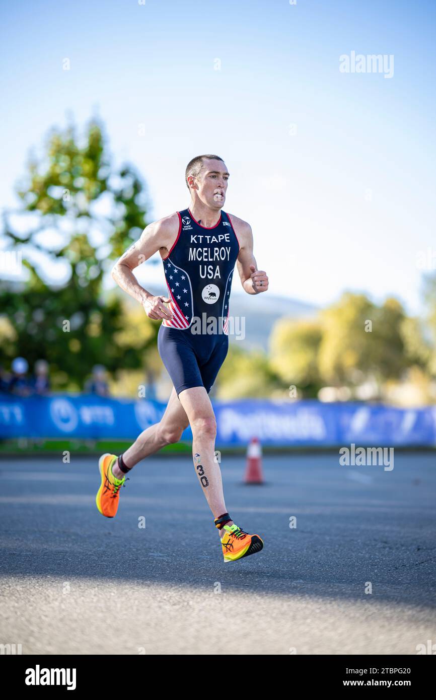 Matthew McElroy participating in Pontevedra in the 2023 World Triathlon ...