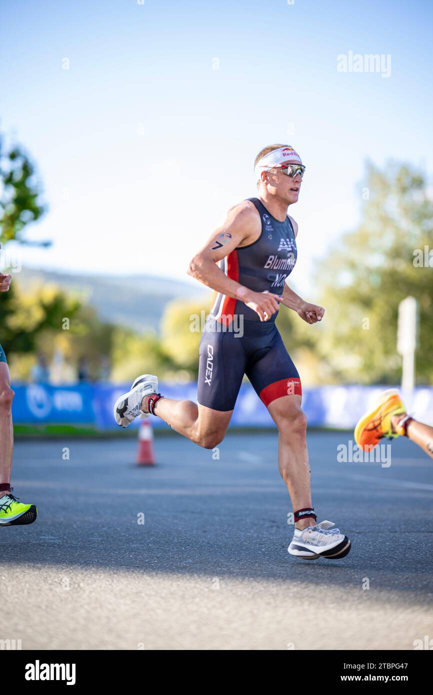 Kristian Blummenfelt running in Pontevedra in the 2023 World Triathlon ...