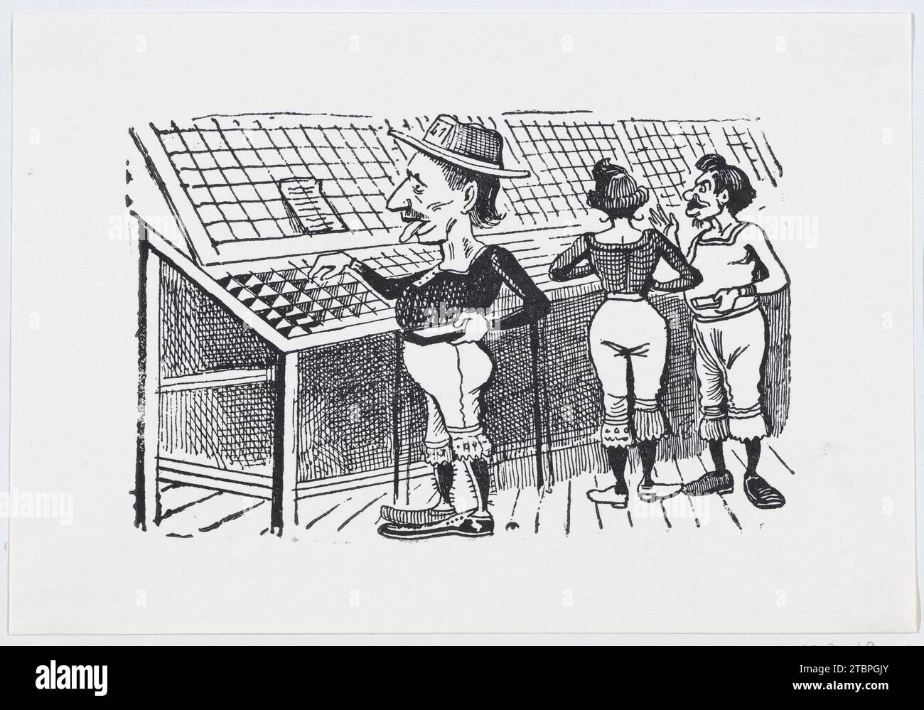 A man wearing bloomers and a hat looking through merchandise 1960 by ...