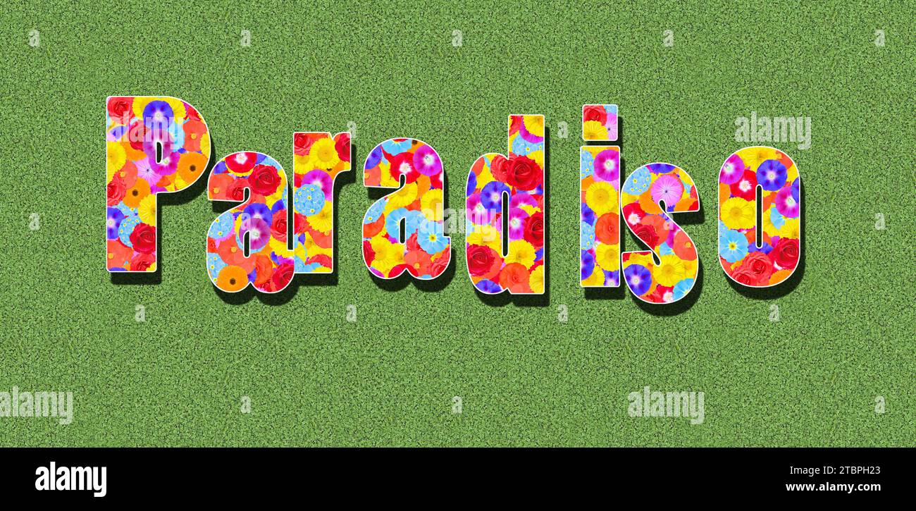 Font, text, spanish word Paradiso for Paradise, written with colorful ...