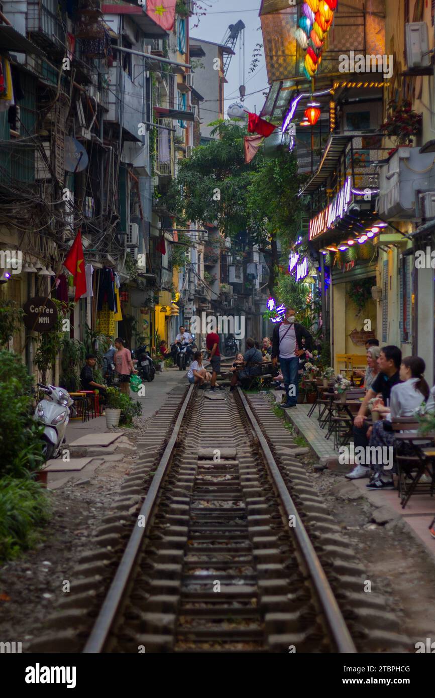 Famous train street in Hanoi, Vietnam Stock Photo - Alamy