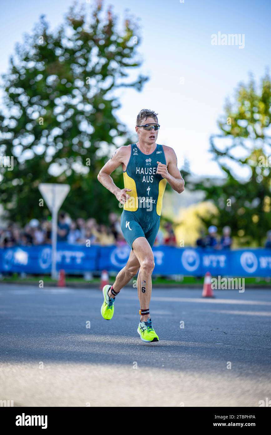 Matthew Hauser participating in Pontevedra in the 2023 World Triathlon ...