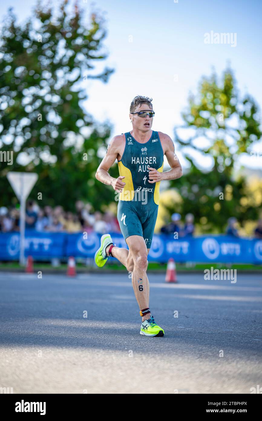 Matthew Hauser participating in Pontevedra in the 2023 World Triathlon ...