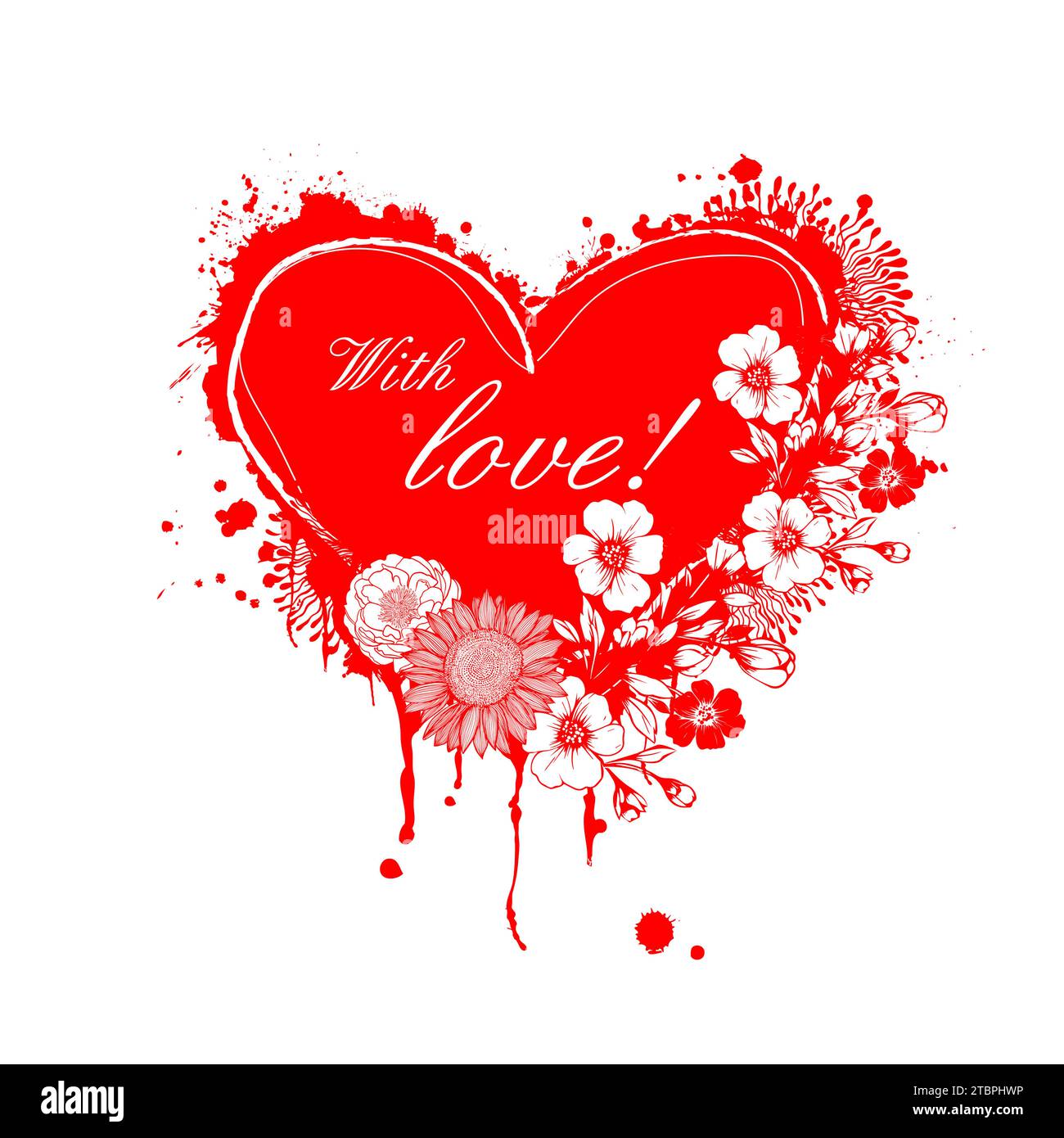 Red heart with flowers. With love. hand drawing. Not AI. sstkLOVE ...
