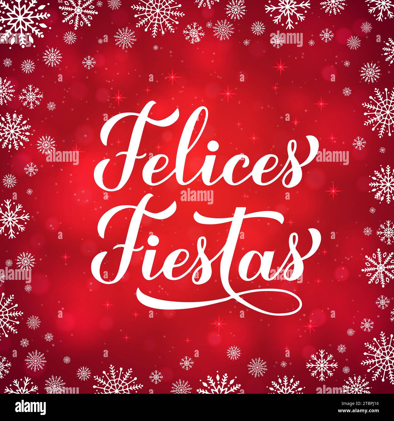 Felices Fiestas calligraphy hand lettering on red background with bokeh ...