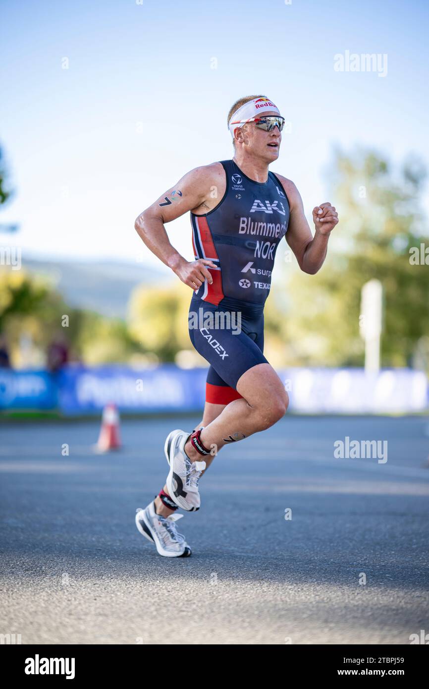 Kristian Blummenfelt running in Pontevedra in the 2023 World Triathlon ...