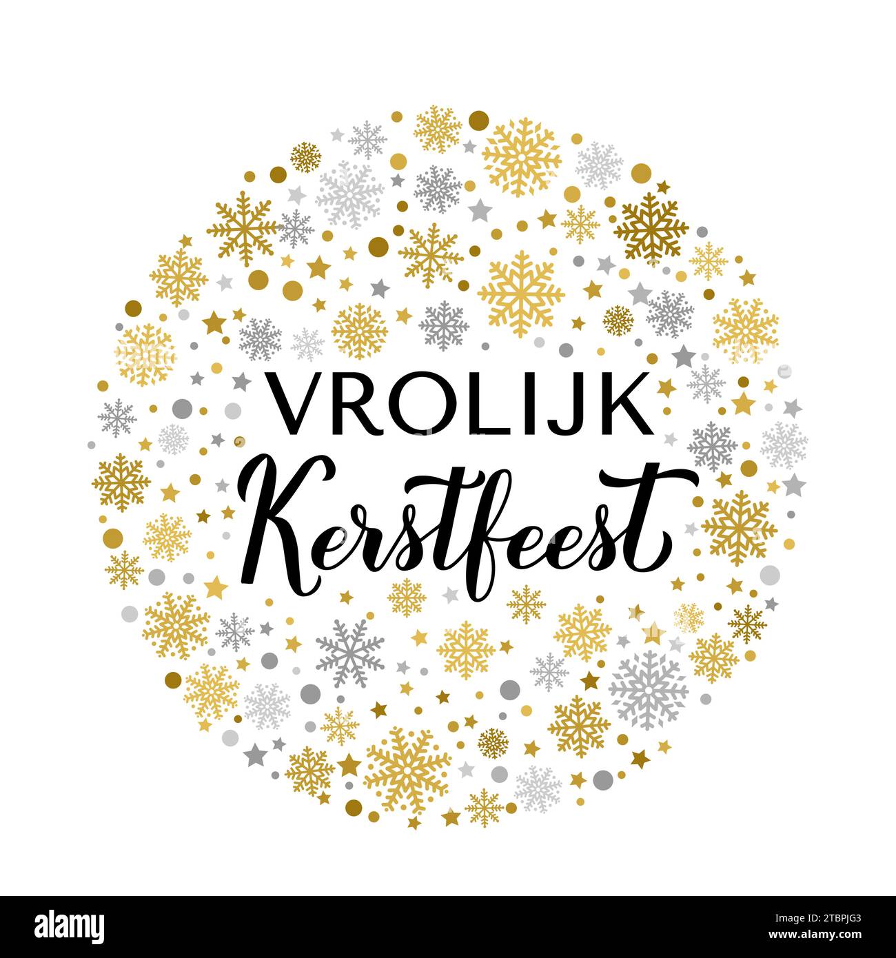 Vrolijk Kerstfeest calligraphy hand lettering with gold and silver ...