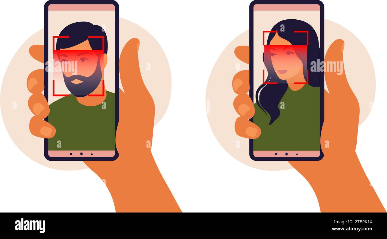 Facial recognition system concept. Face ID, face recognition system. Facial biometric ...