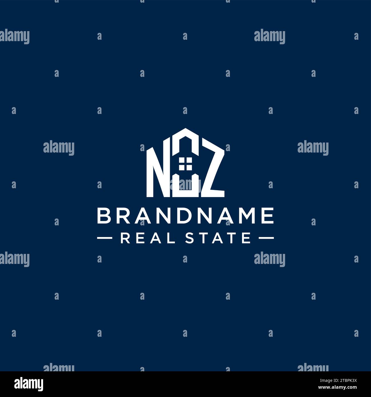Initial letter NZ monogram logo with abstract house shape, simple and ...