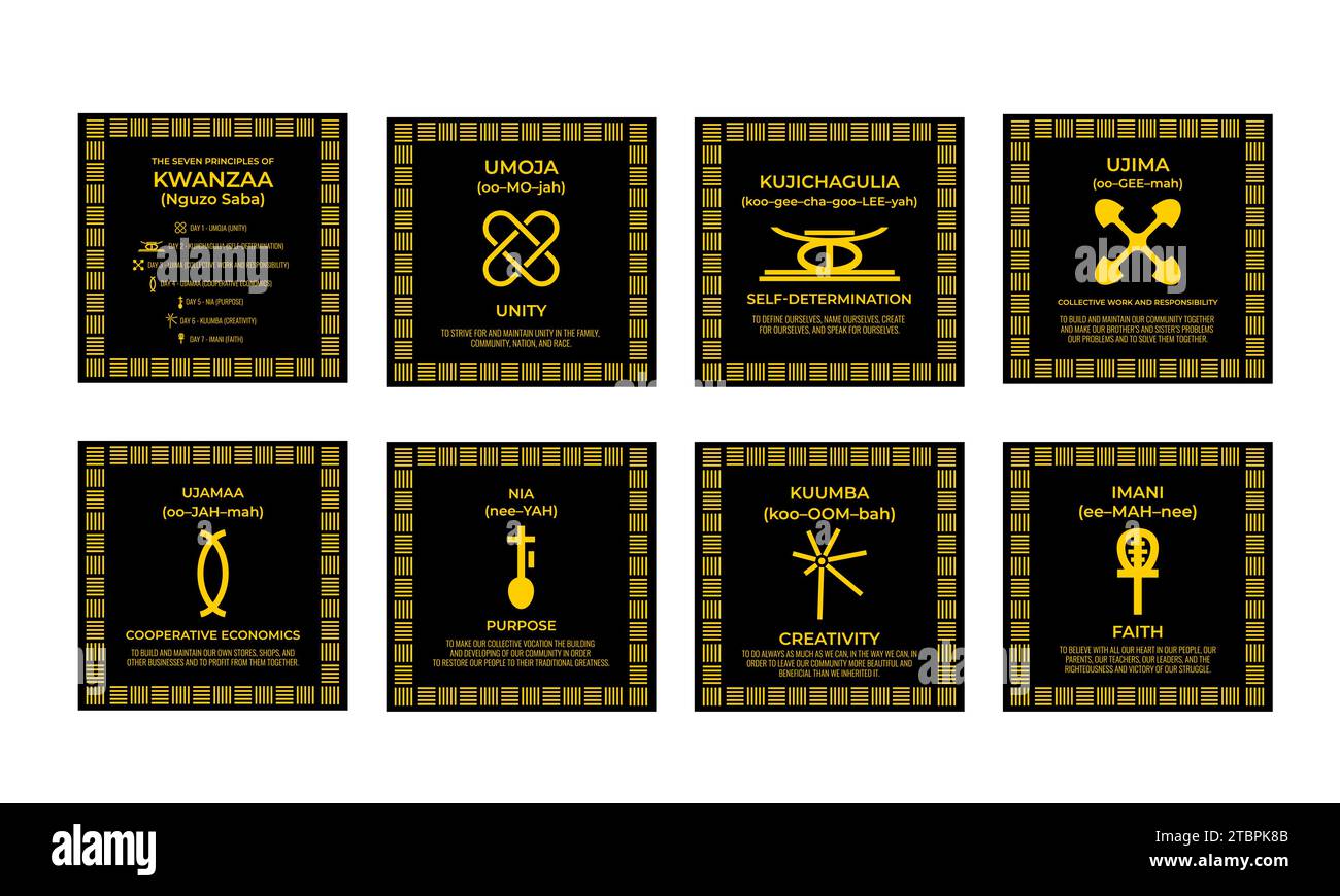 The Seven Principles of Kwanzaa signs. African American Christmas. 7 ...