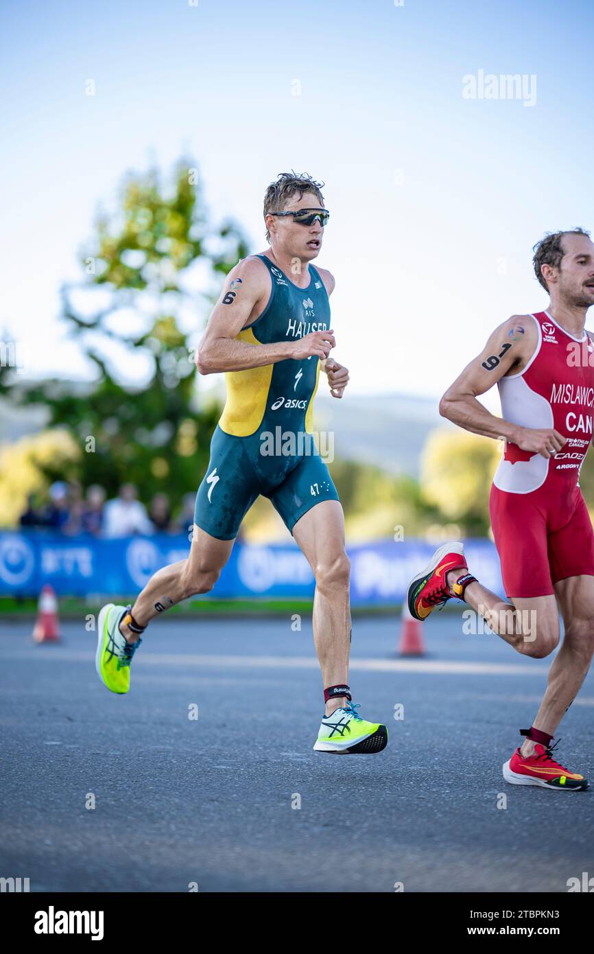 Matthew Hauser participating in Pontevedra in the 2023 World Triathlon ...