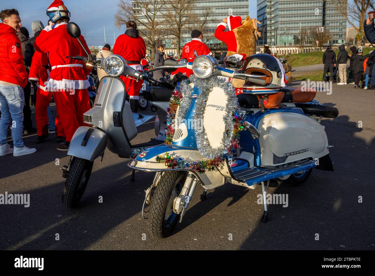 Christmas decorated Lambretta scooter, members of the Vespa scooter ...