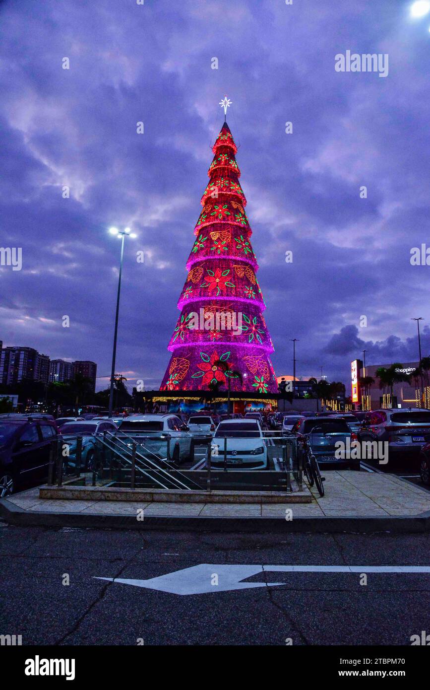 Christmas tree at dusk, Shopping Downtown parking lot at Barra da ...