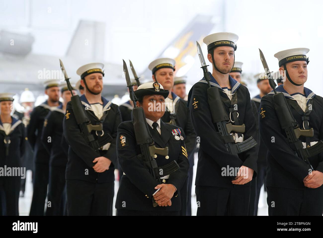 Personnel from 809 Naval Air Squadron parade during the commissioning ...