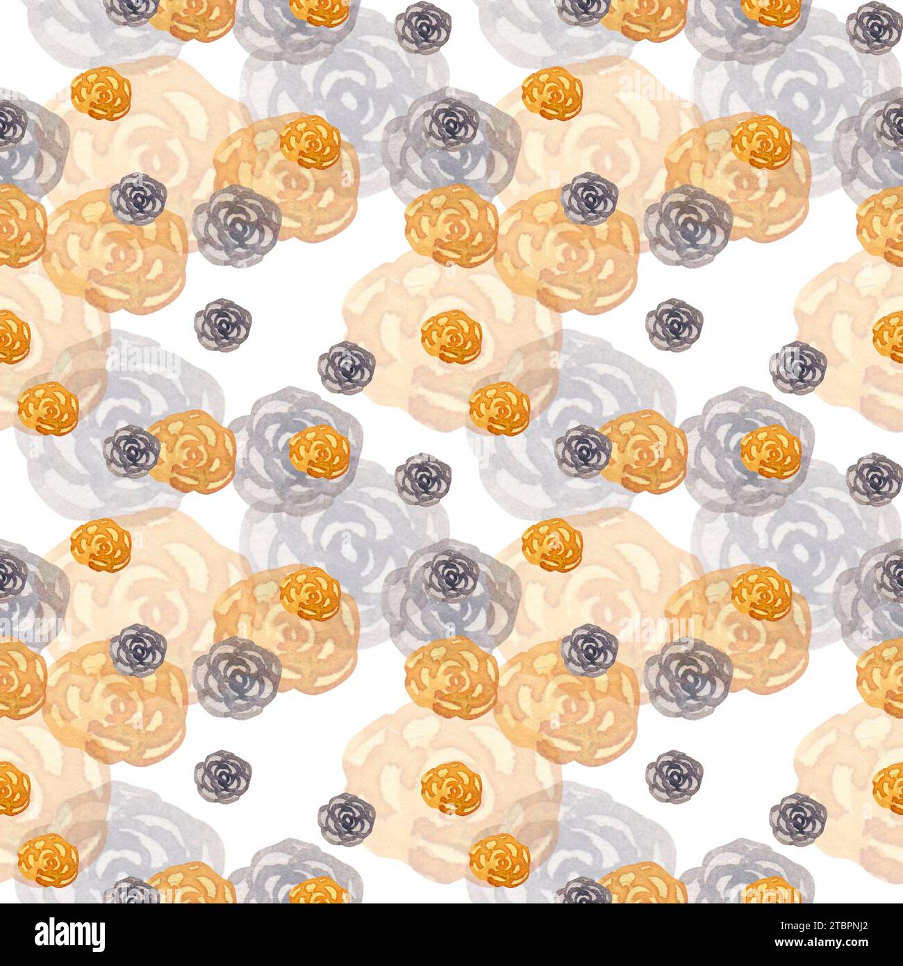 Seamless pattern with children's drawings of orange and purple roses on ...