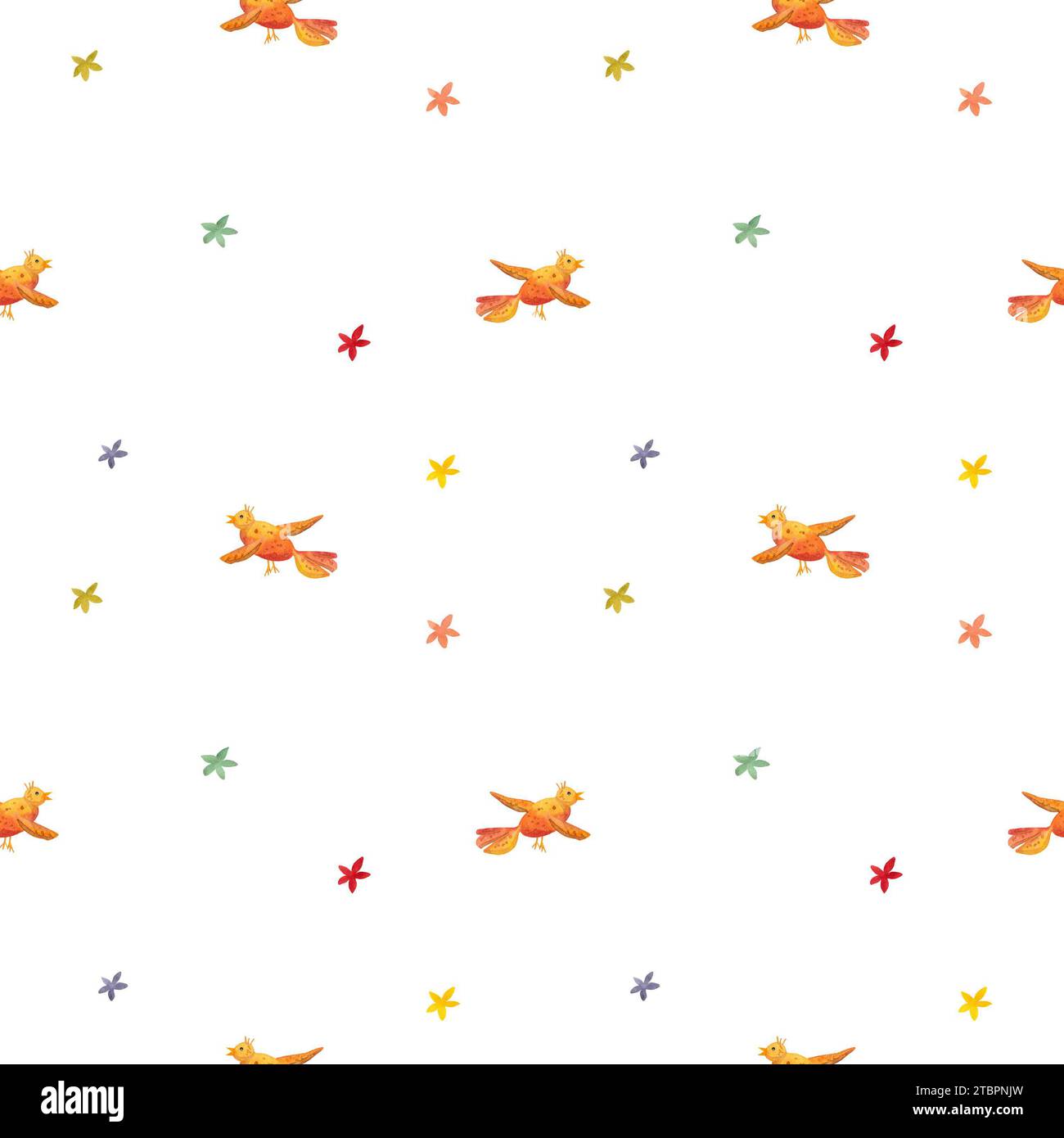 Colorful seamless pattern with abstract orange birds and flowers on a ...