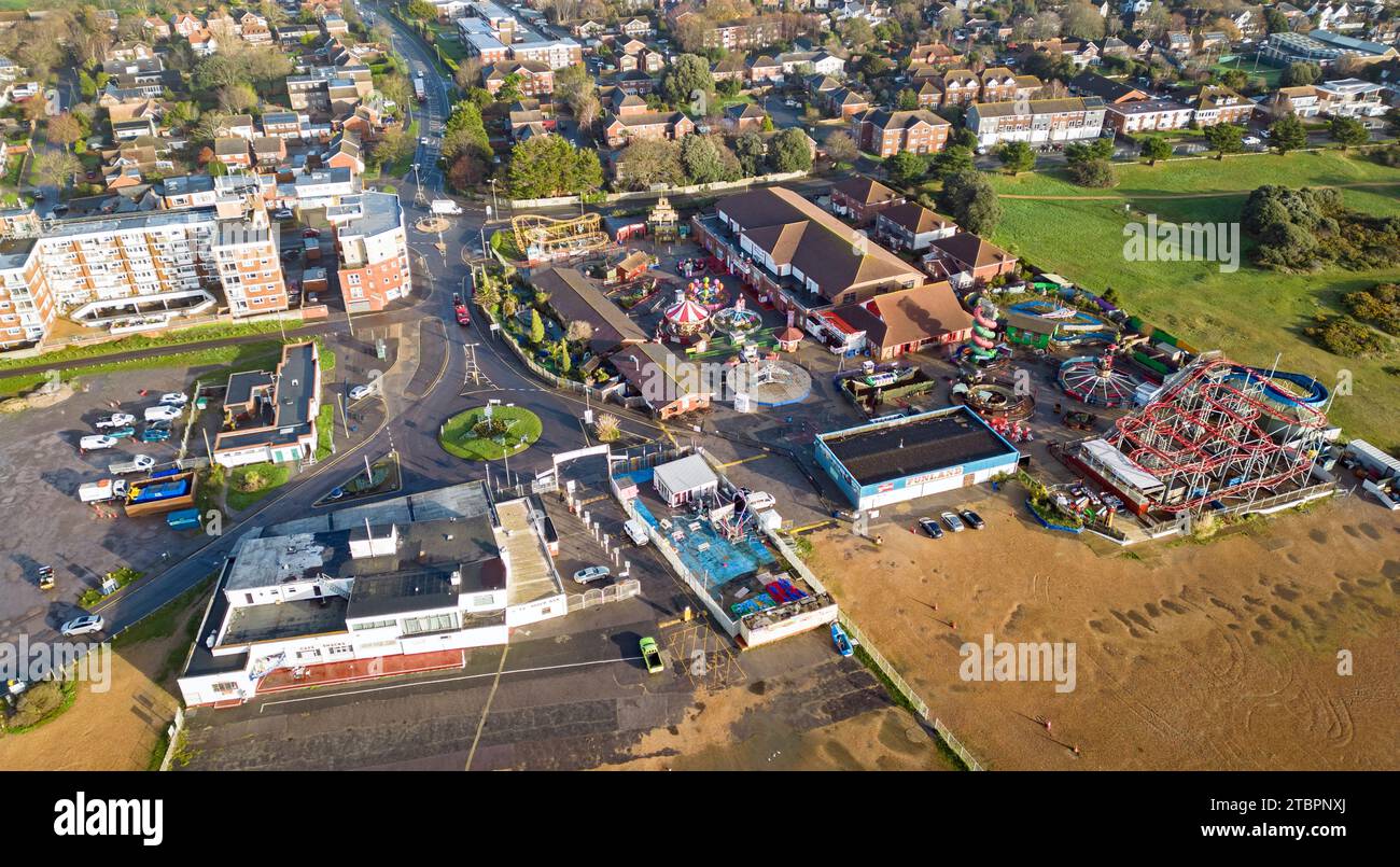 Aerial view of Beachlands and funfair on Hayling Island, Hampshire ...