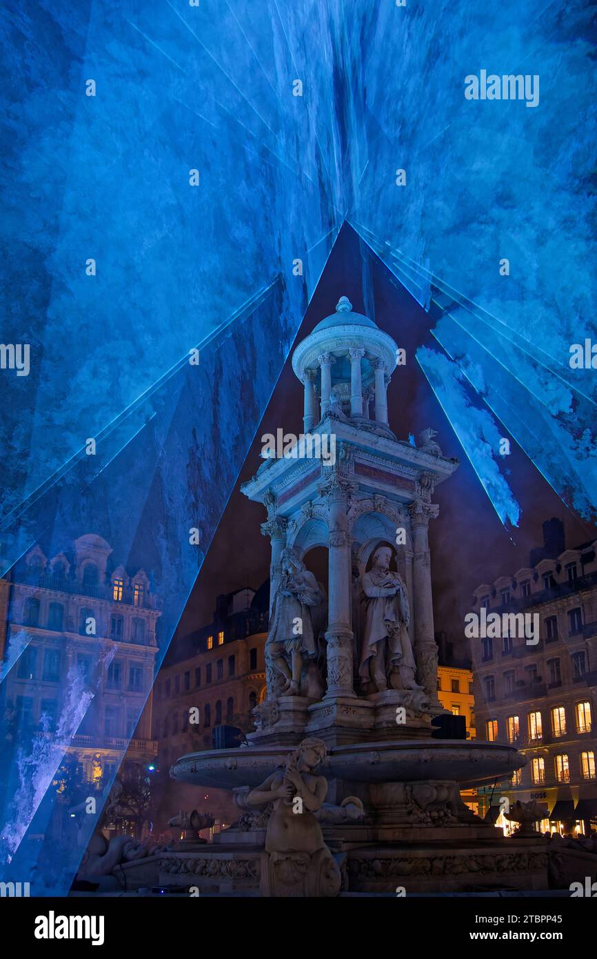 LYON, FRANCE, December 7, 2023 : Light show on Jacobins fountain during ...