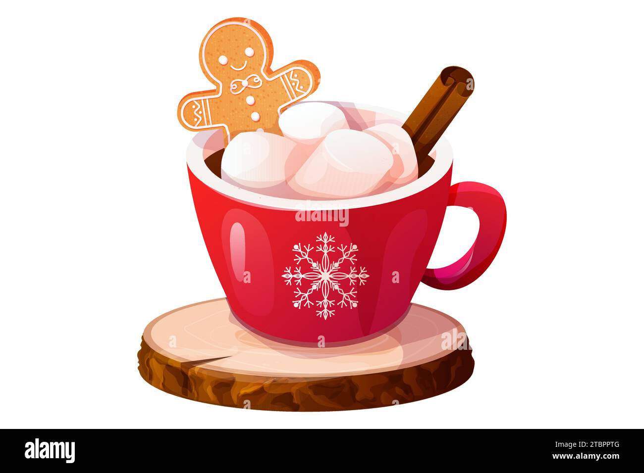 Christmas holiday red mug with hot beverage, marshmallow, gingerbread ...