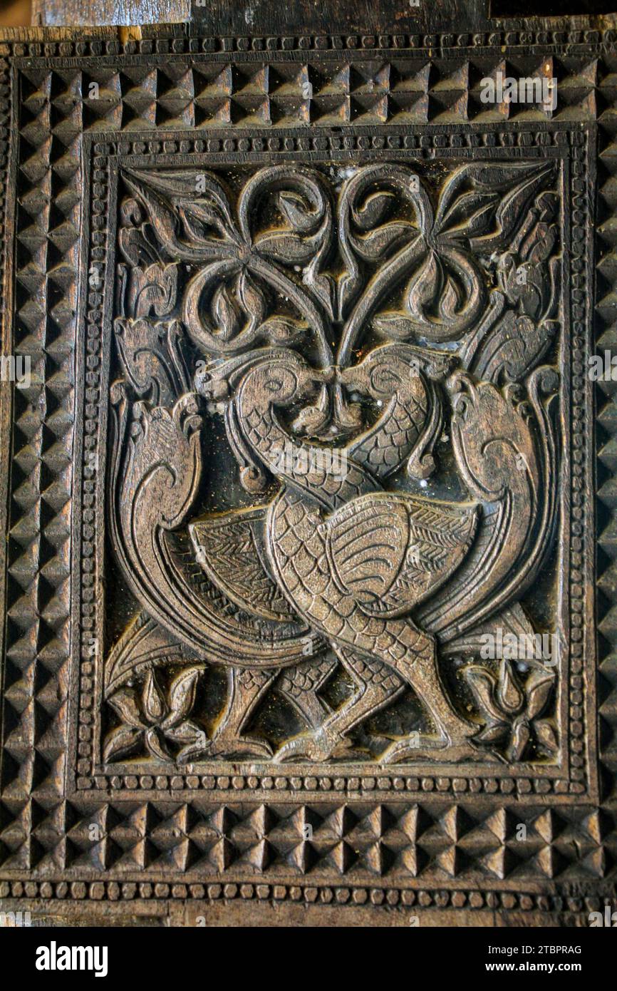 Famous ancient wood carvings at Embekke Temple near Kandy SriLanka ...