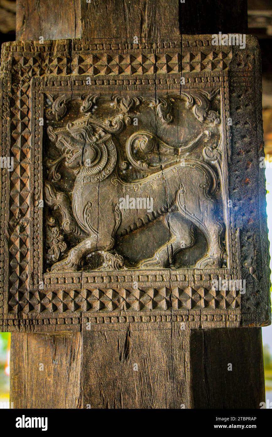 Famous ancient wood carvings at Embekke Temple near Kandy SriLanka ...
