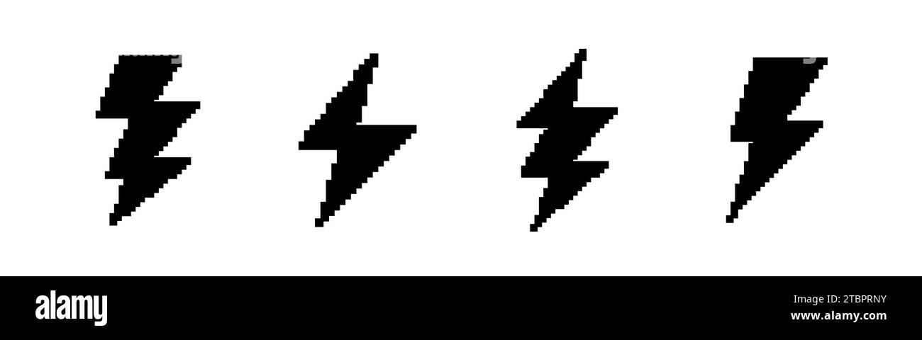 8 bit lightning bolt retro black silhouette icon. 8 bit battery charge ...