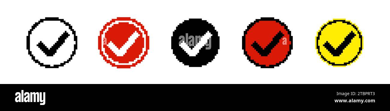 8 bit check mark in circle icon Stock Vector Image & Art - Alamy