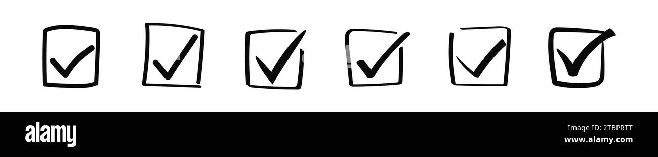 Doodle check marks in square check box. Brush stroke tick Stock Vector ...