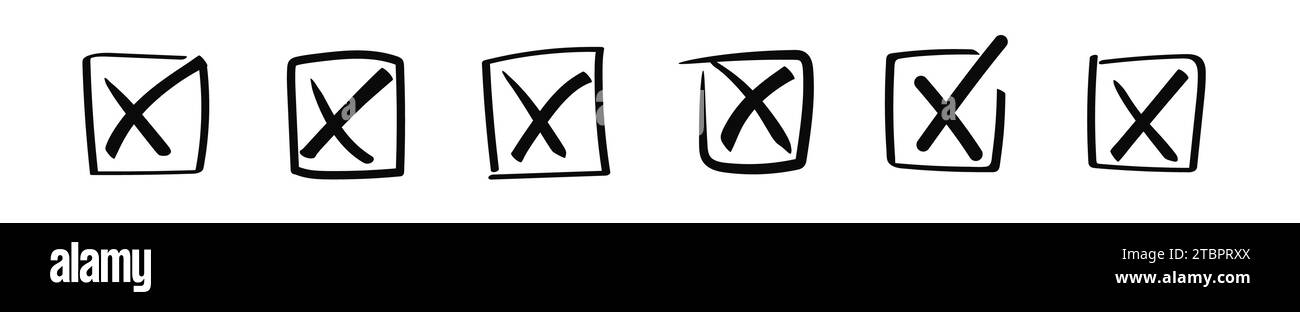 Doodle cross in square box. Brush stroke cross tick in square Stock ...