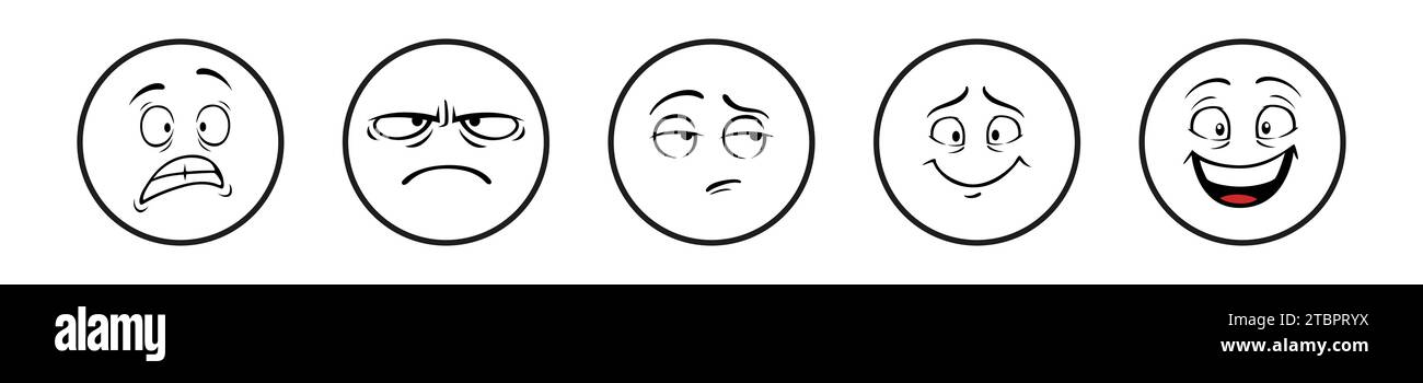 Round faces emotions set. Characters with anger and surprise expressing ...