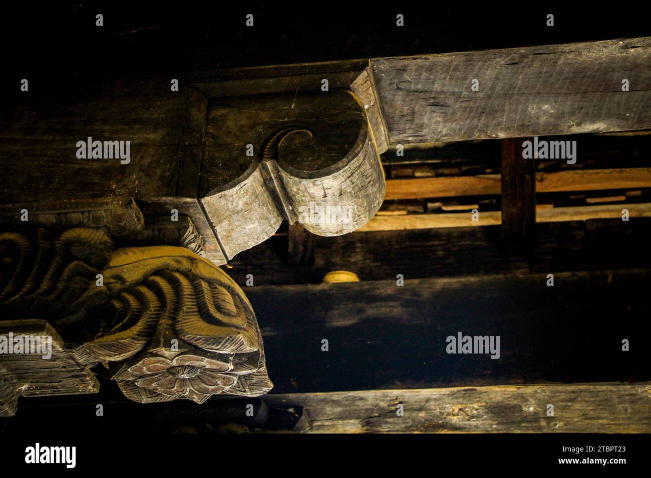 Famous ancient wood carvings at Embekke Temple near Kandy SriLanka ...