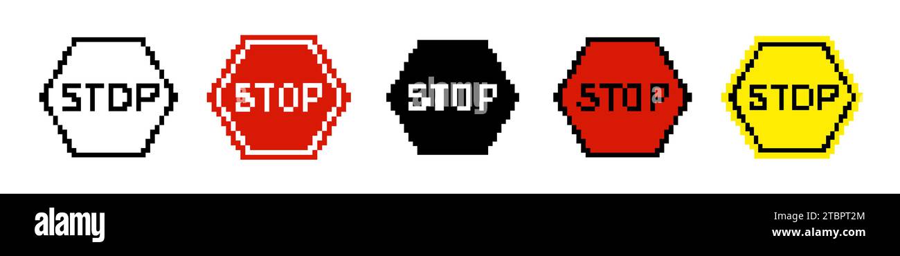 8 bit caution road sign icon. Pixel error retro banner Stock Vector ...