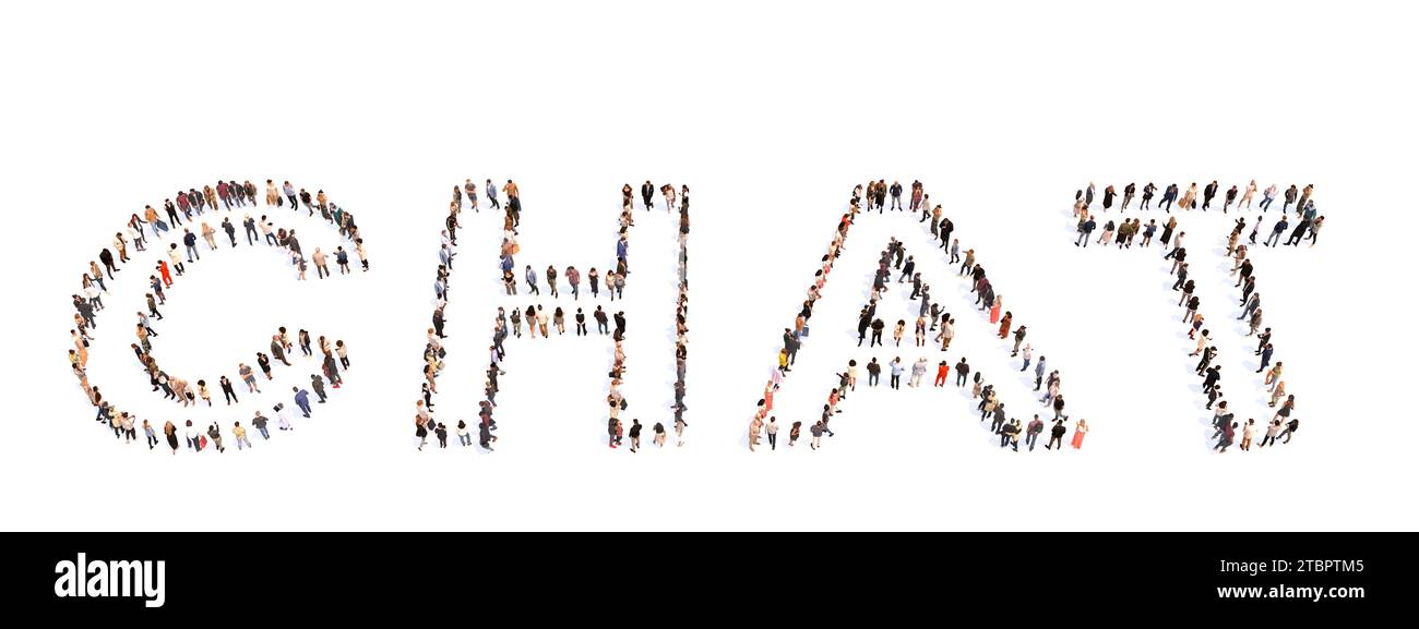 Concept or conceptual large community of people forming the word CHAT ...