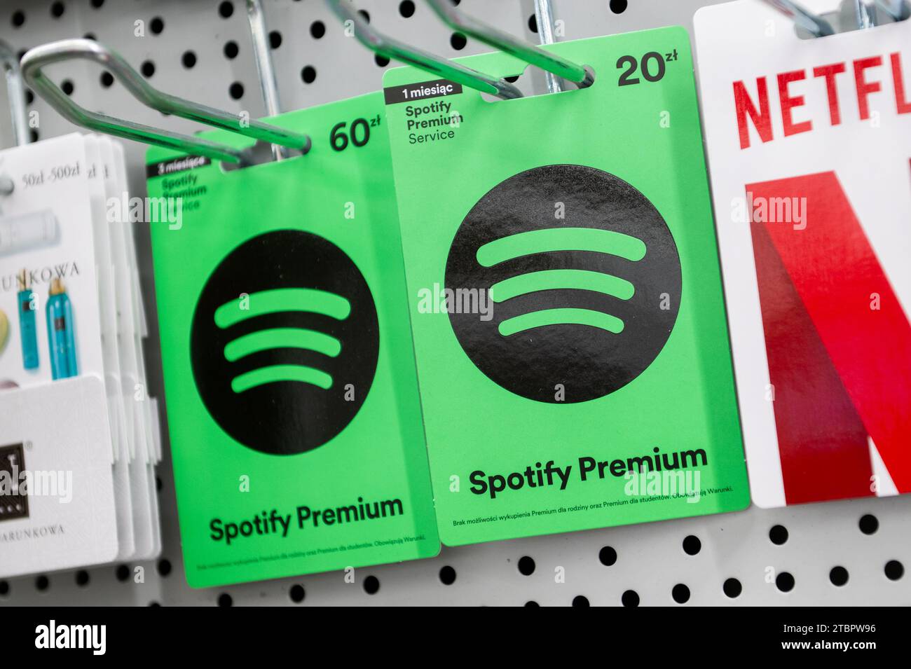 Spotify Premium Gift Cards seen at the shopping mall in Gdansk Stock ...