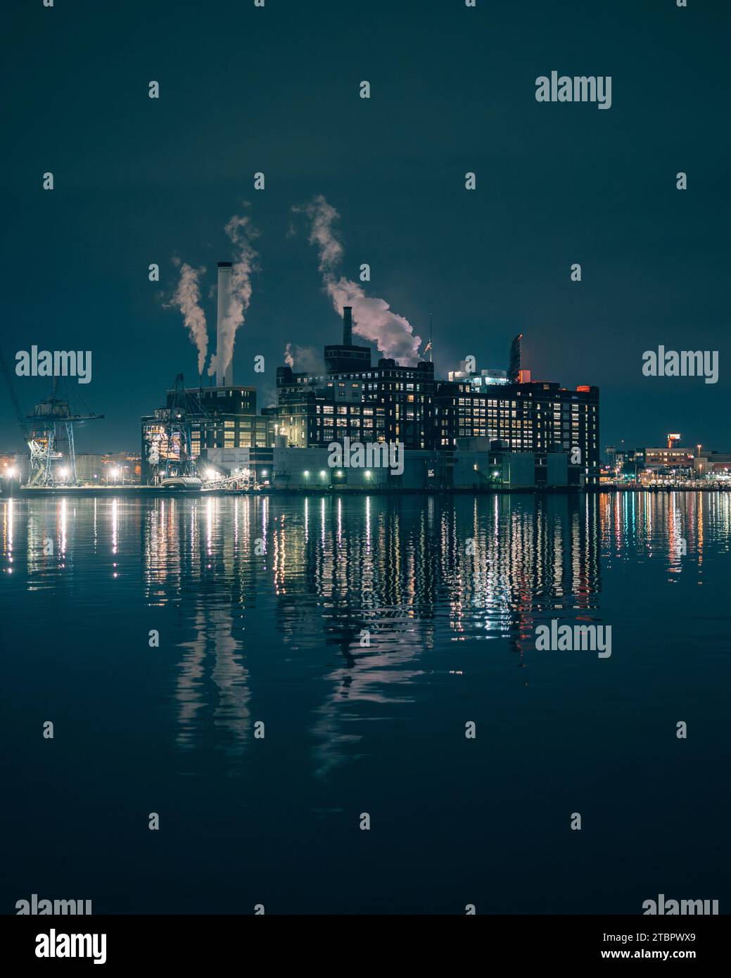 View of the Domino Sugar Factory at night in Baltimore, Maryland Stock ...