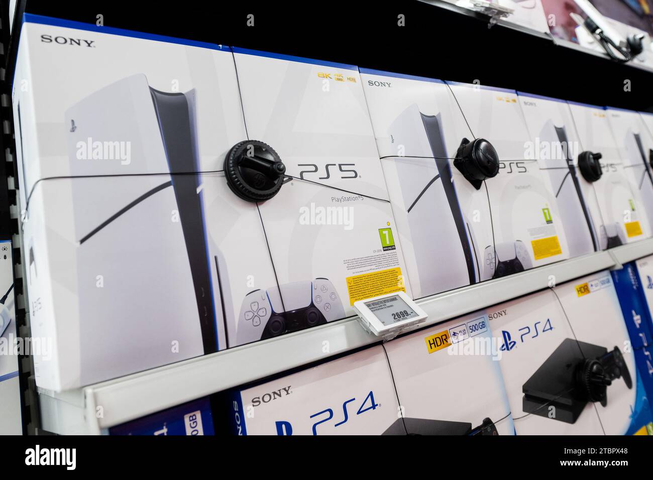 Gdansk, Poland. 8th Dec, 2023. PlayStation 5 video game consoles seen ...