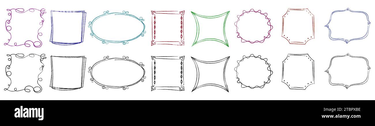Doodle decoration frames set. Black geometric sketch frame banner Stock ...