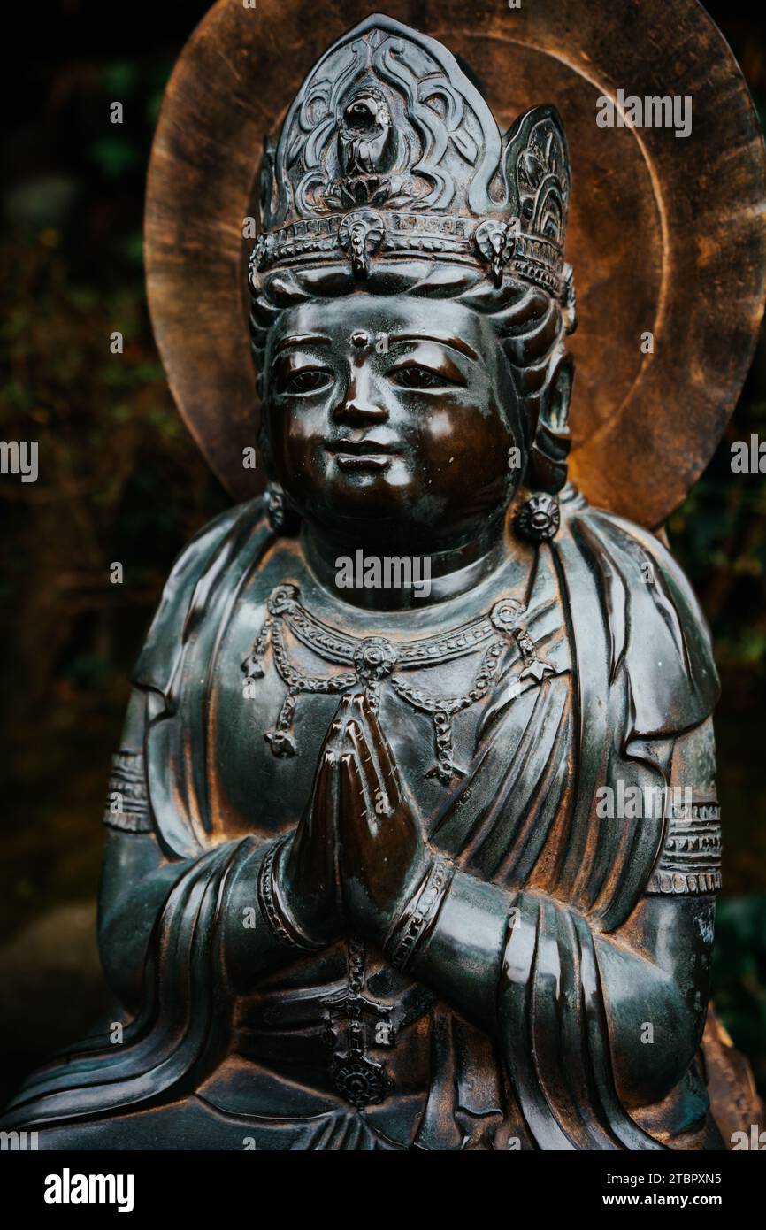 A bronze statue of the Hasedera Hozo Bosatsu Amida Buddhist Shinto Statue at Hasadera Temple in ...