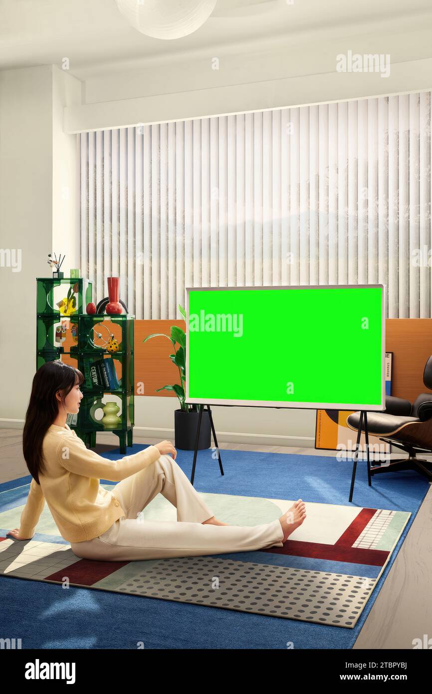 People are watching and enjoying next to the TV, monitor with green ...