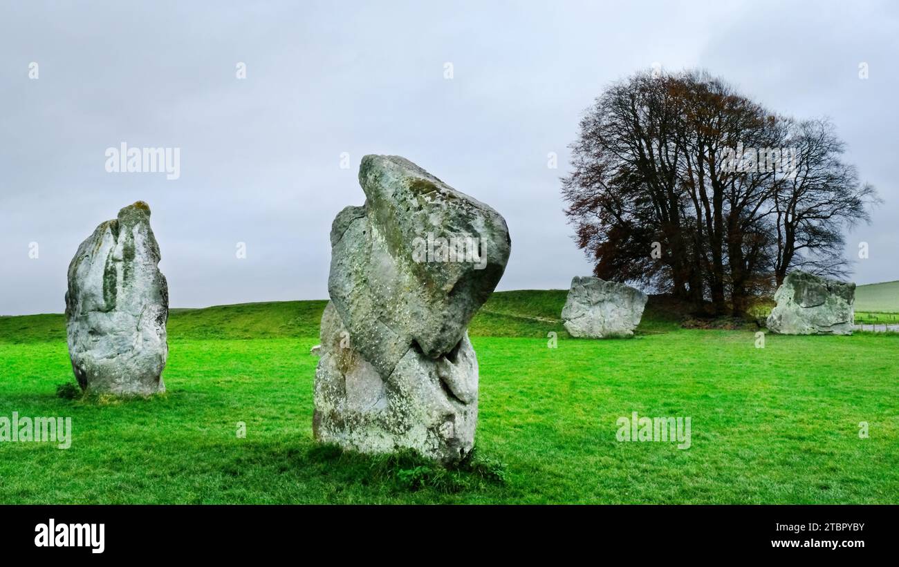 Standing stones in the neolithic henge stone circle at avebury hi-res ...