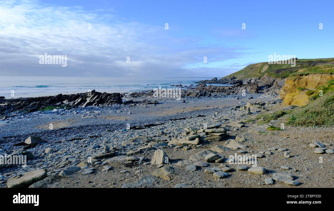 The beach and coast at Dollar Cove, Gunwalloe on the Lizard Peninsula ...