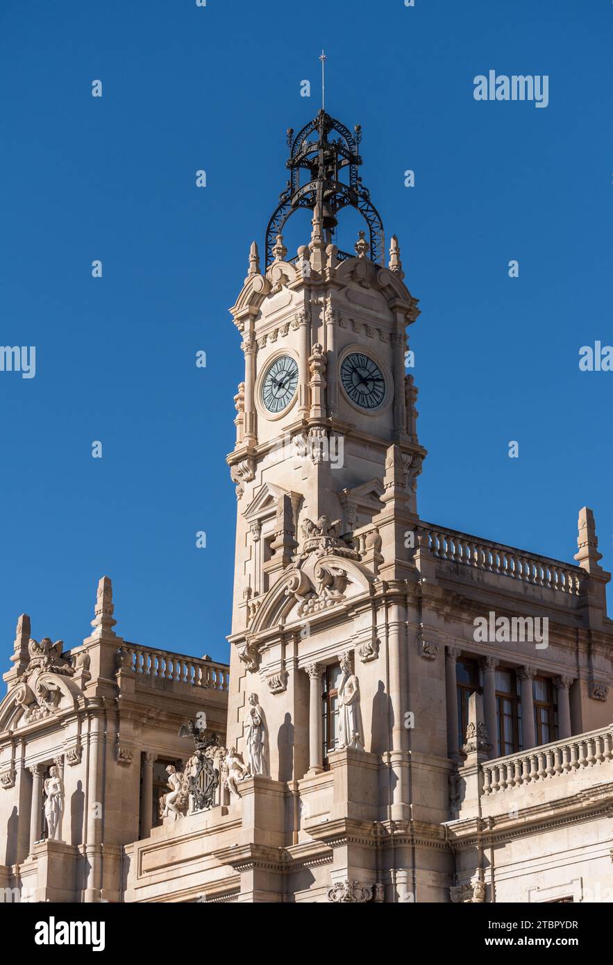 Valencia, Spain -September 23th, 2023: Clock tower in the Spanish city ...