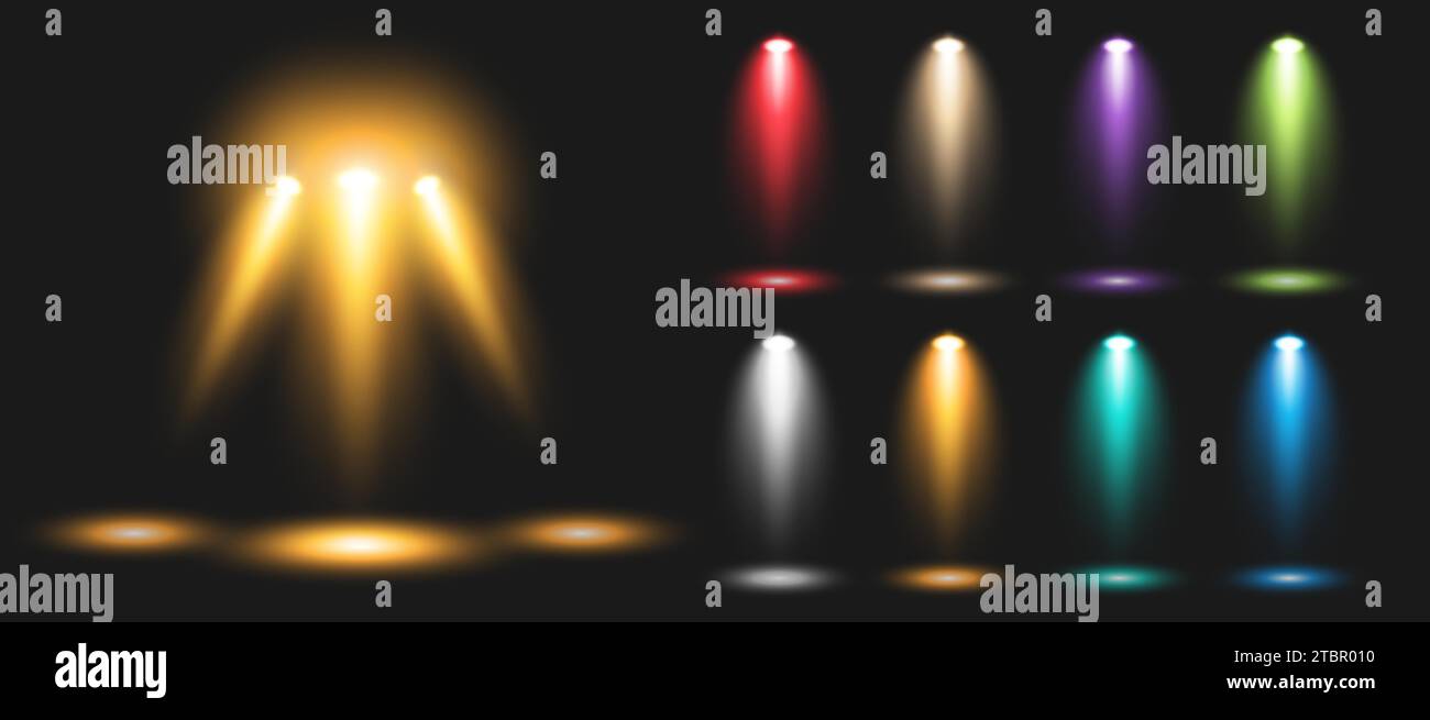 A set of colored spotlights to illuminate the stage with rays on a ...