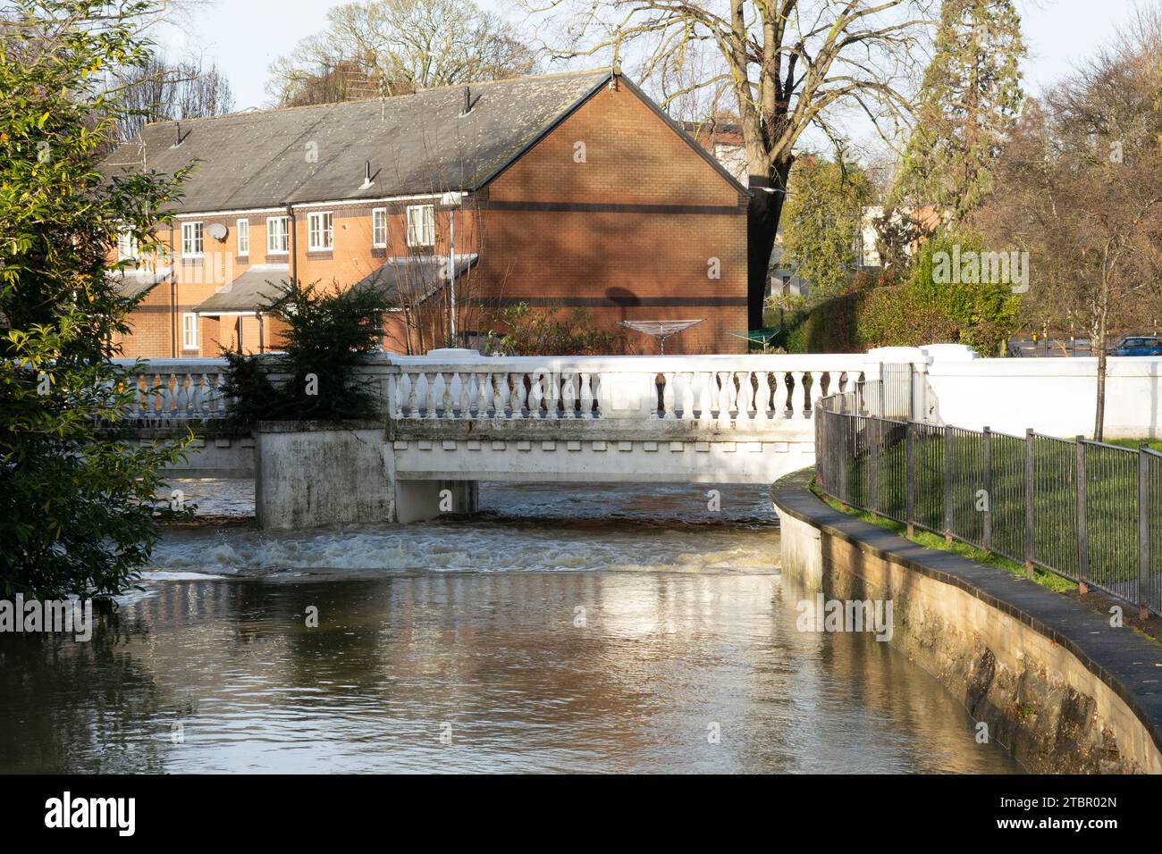 River Witham in flood high water flows under the White Bridge at ...