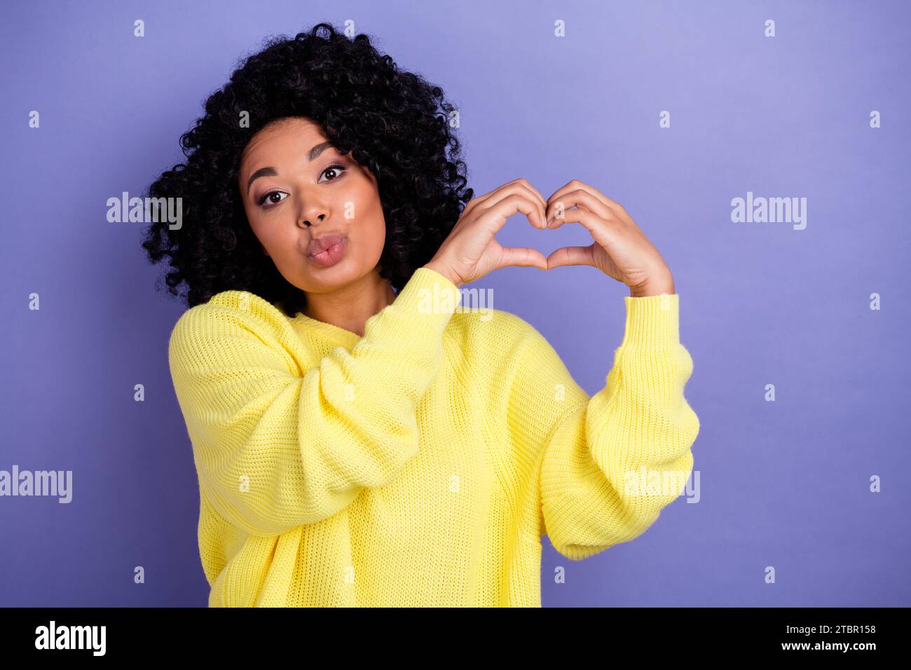 Portrait of lovey flirty girl with chevelure wear knit pullover showing ...