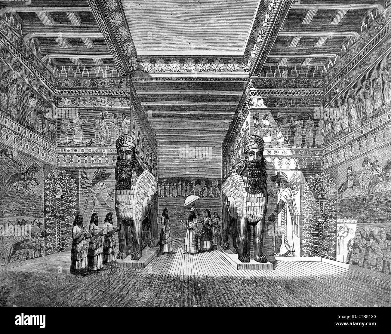 Illustration Of Wood Engraving Of The Assyrian Palace Hall At Nimrud