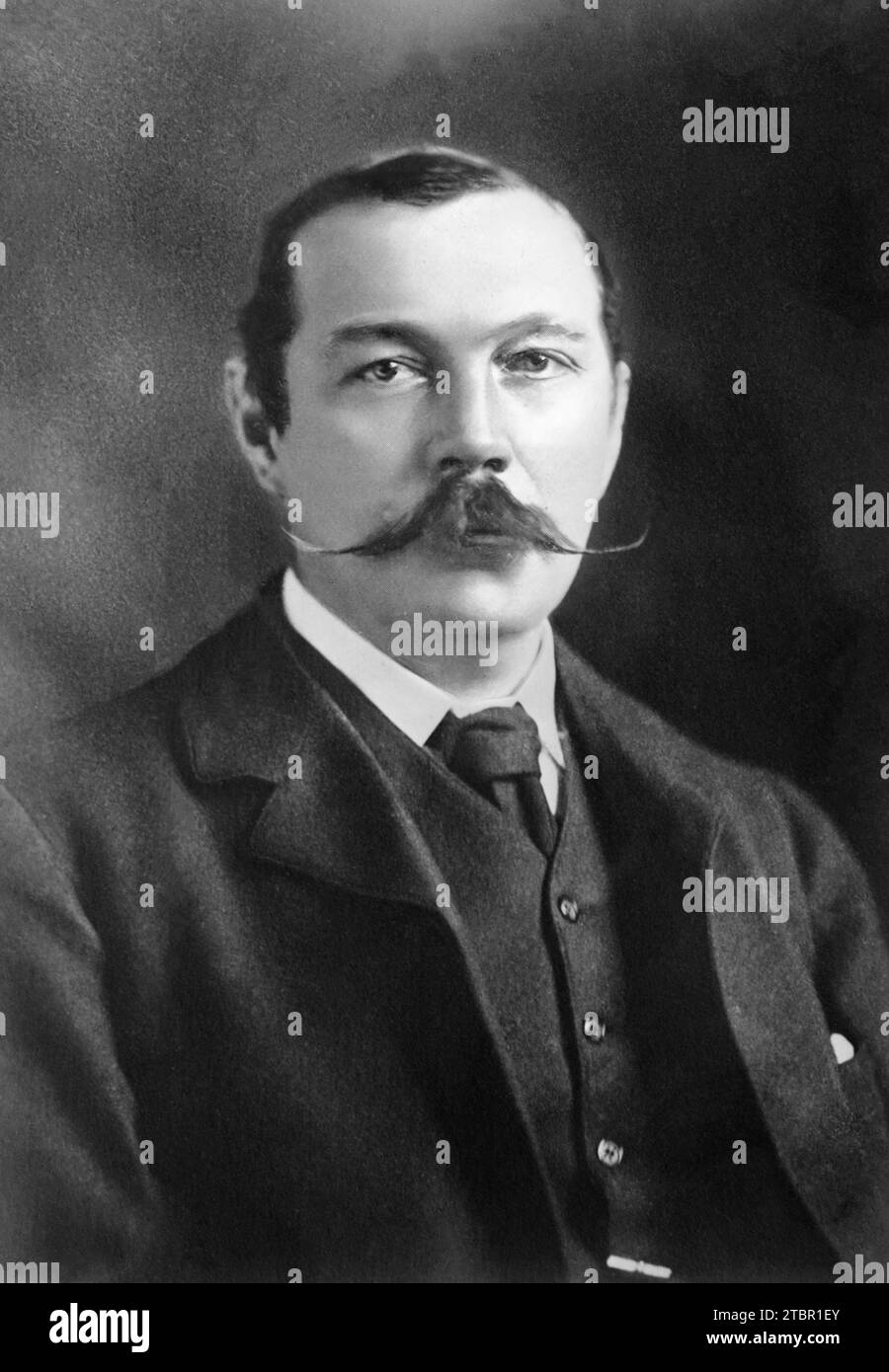 Photograph shows writer Sir Arthur Conan Doyle. Circa 1900. Bain News Service, publisher Stock ...